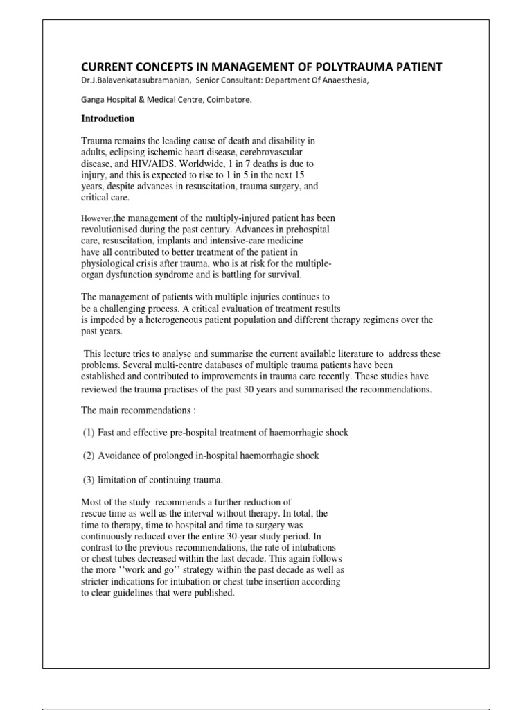 Current Concepts in Management of Polytrauma Patient | PDF | Major ...