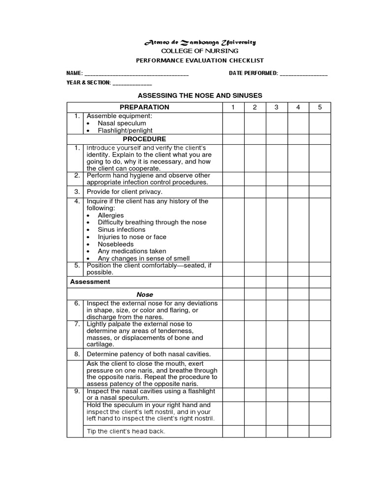 Assessment Nose Sinuses | PDF | Human Nose | Face