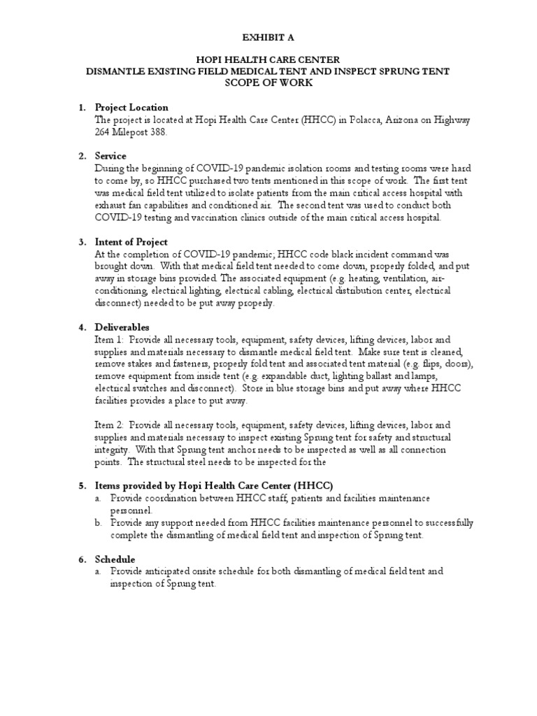HHCC SOW Dismantle Medical Tent and Inspect Sprung Tent | PDF ...