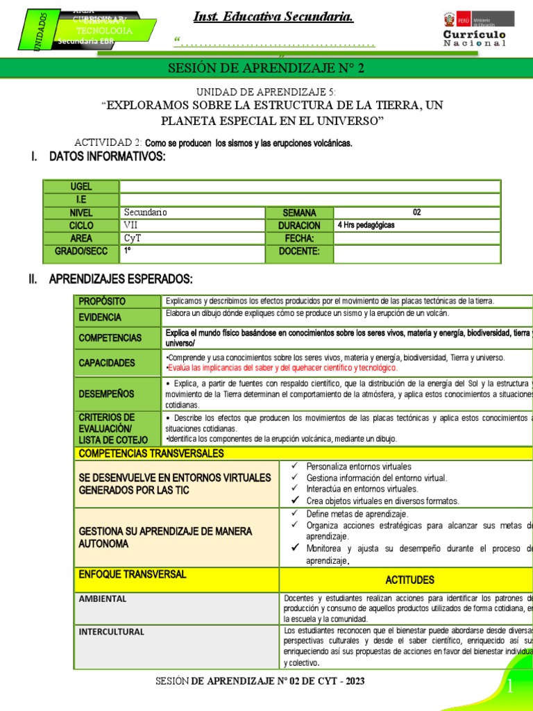 B-1º SES-ACT 2 CYT UND 5 | PDF | Volcán | Temblores