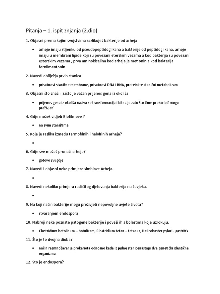 Pitanja - Prva Pisana Provjera 2. Dio | PDF