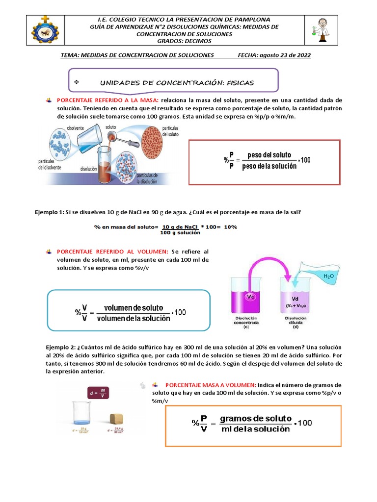 Taller: Medidas de Concentracion de Soluciones | PDF | Concentración | Ciencias fisicas