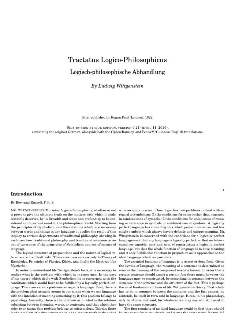 Tractatus Logico-Philosophicus | PDF