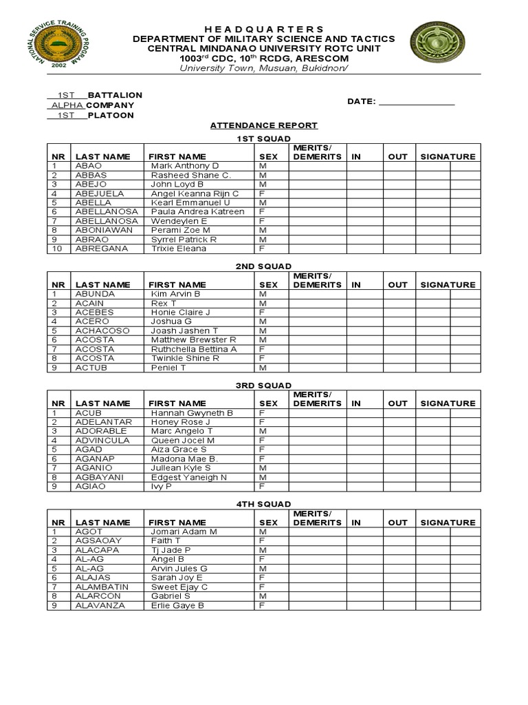 Attendance Sheet | PDF | Defense Policy | Military