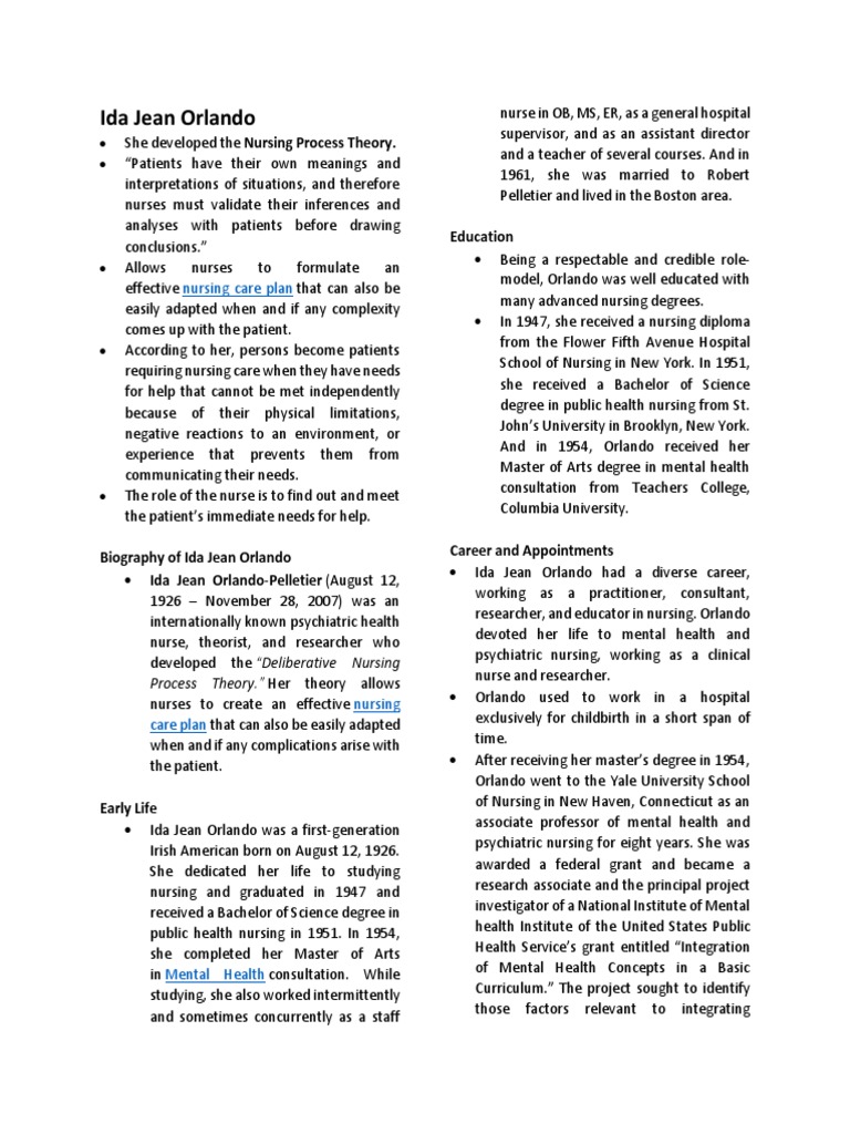 Ida Jean Orlando (Nurselas) | PDF | Nursing | Mental Health
