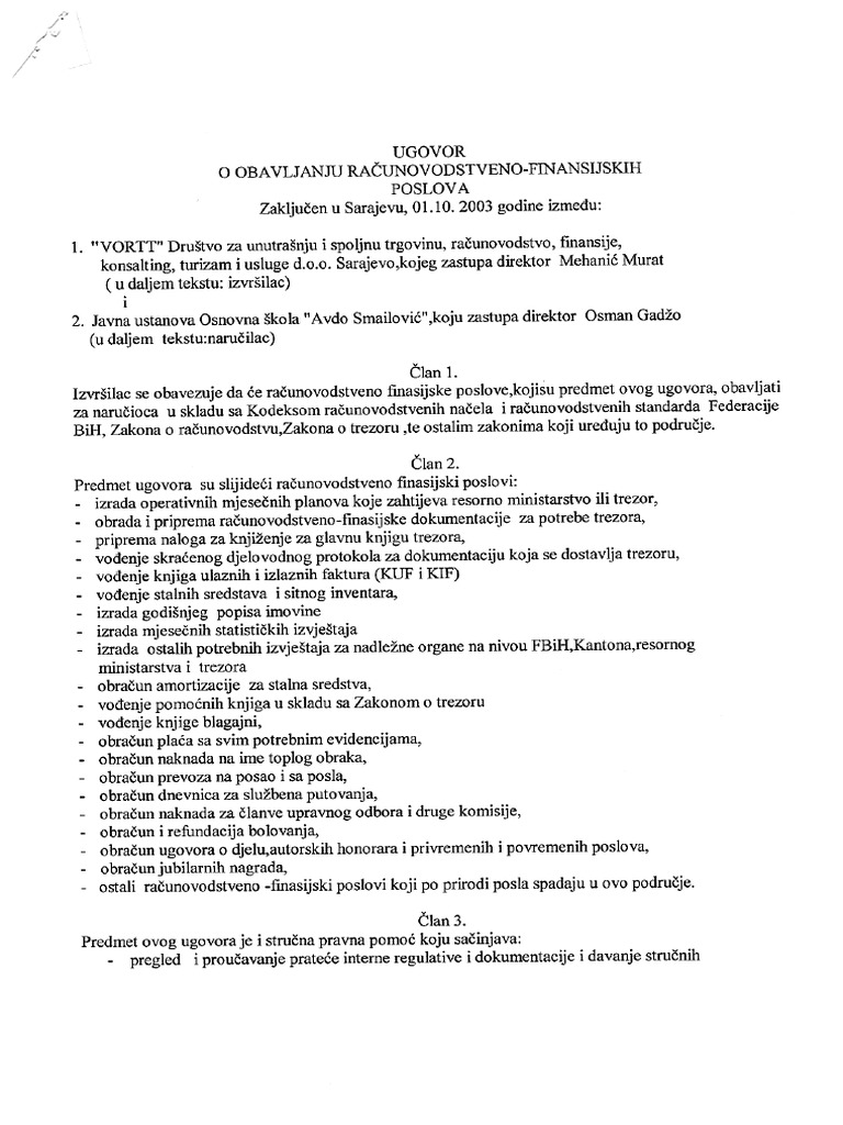 Ugovor o Obavljanju Računvodstveno-Finansijskih Poslova | PDF