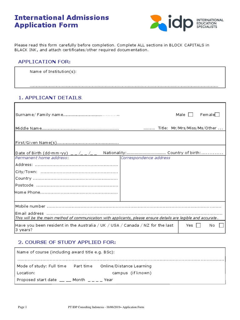 IDP Application Form | PDF