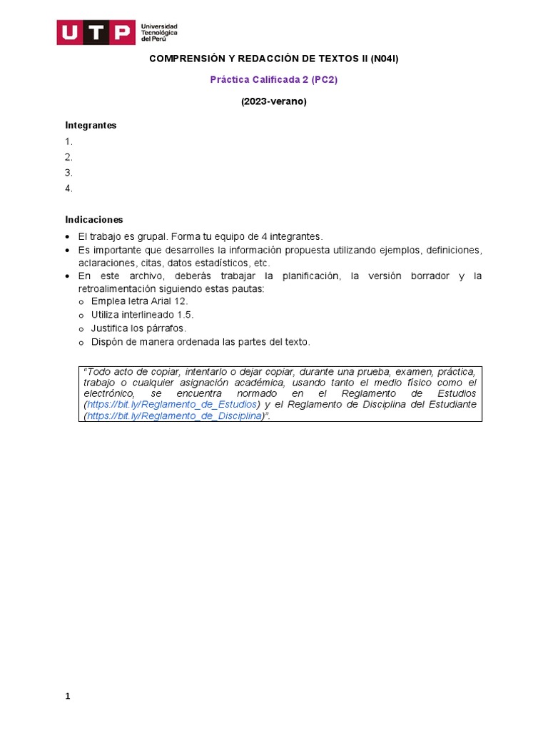 S08. s1 - Práctica Calificada 2 (PC2) - Esquema-Borrador-Retro | PDF | Pruebas en animales