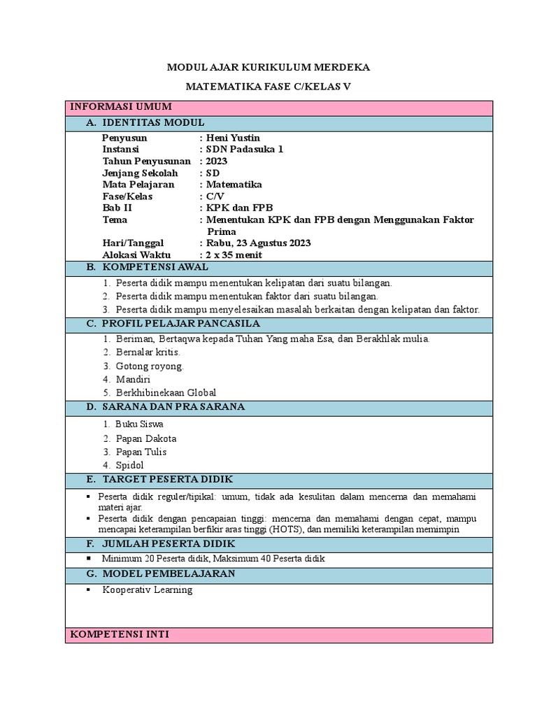 Modul Ajar Kurikulum Merdeka | PDF