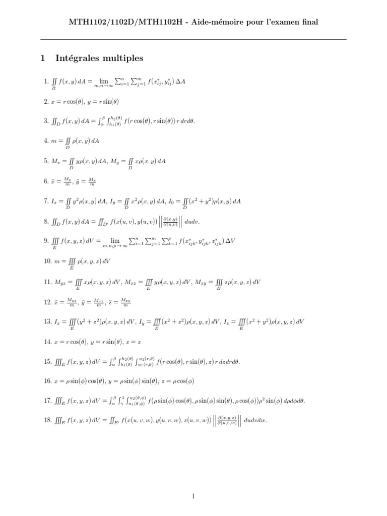 Aide Memoire Final mth1102 | PDF | Mathématiques
