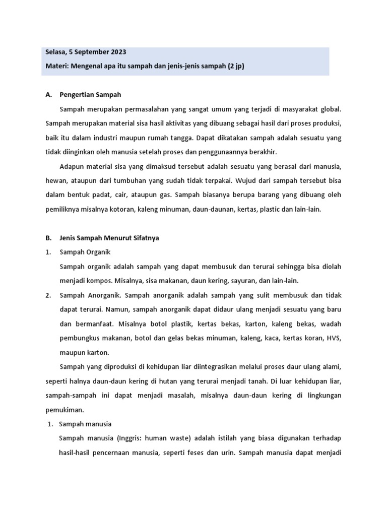 Jenis-Jenis Sampah dan Contohnya | PDF | Griya & Taman | Sains & Matematika