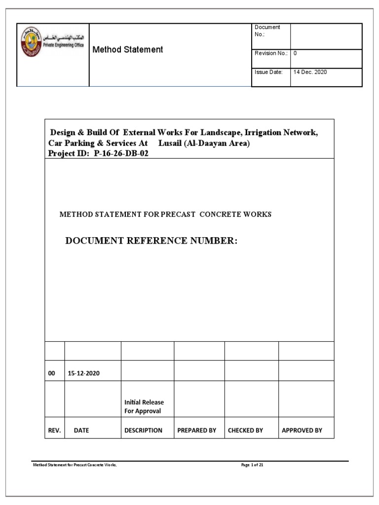 Method Statement For Precast Concrete Works | PDF | Concrete | Precast ...