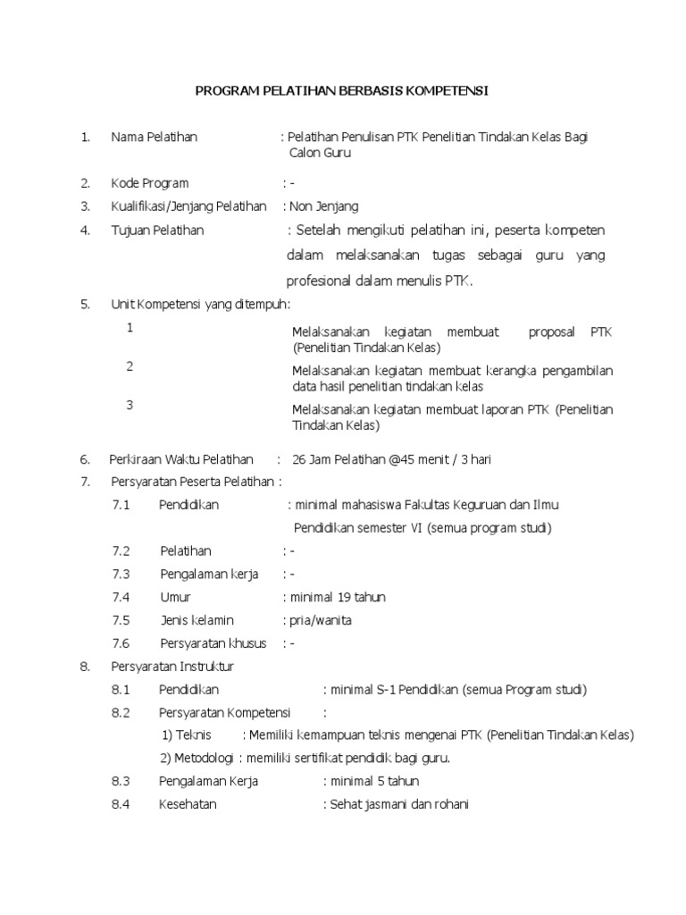 B1. Program Pelatihan Penyusunan Proposal PTK & B2 Kurikulum | PDF