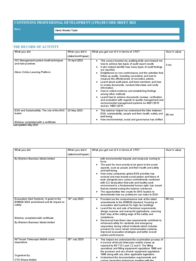 My CPD Record | PDF