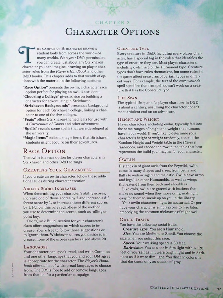 Strixhaven - Owlin (Backgrounds) | PDF | D20 System | Gary Gygax Games