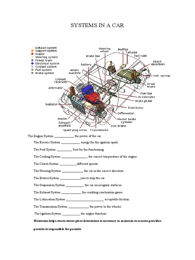 Systems in A Car Reading Comprehension Exercises Worksheet Template ...