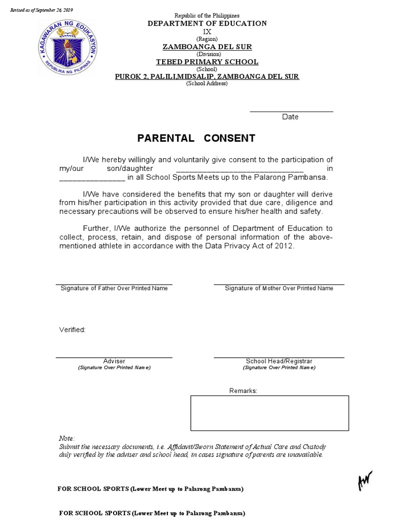 2020 Parents Consent Revised 2 | PDF