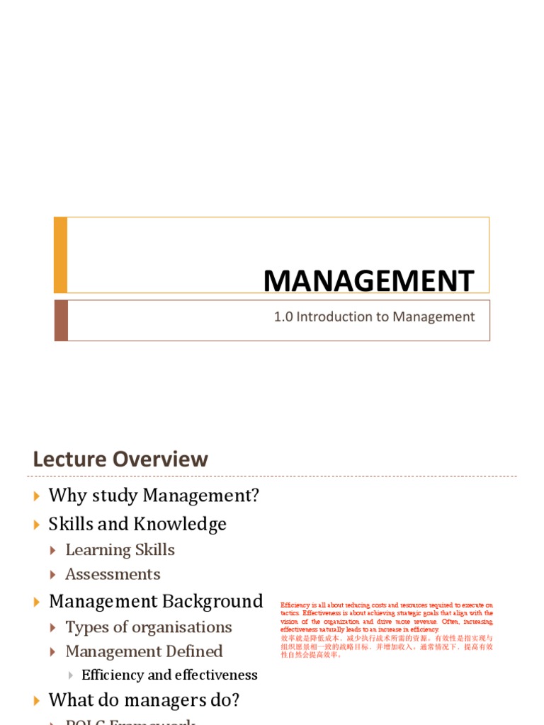 Lecture 1 - Introduction To Management | PDF | Goal | Knowledge