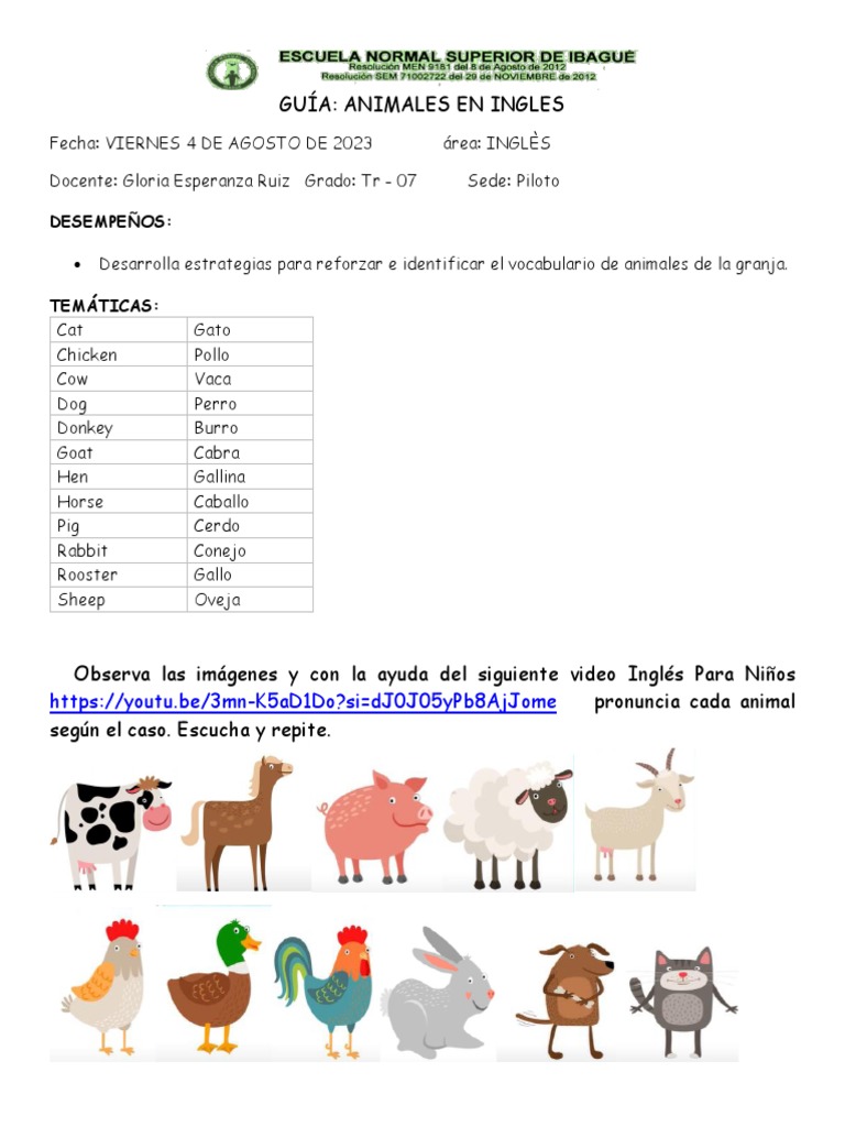 Guía Ingles Animales de La Granja 4 Agosto | PDF