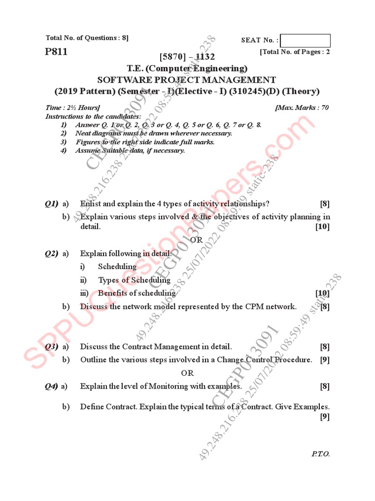 Be Computer Engineering Semester 5 2022 May Software Project Management SPM Pattern 2019 | PDF ...