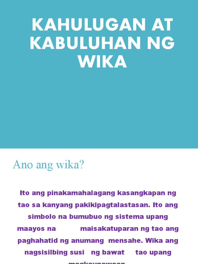 Kahulugan at Kabuluhan NG Wika | PDF