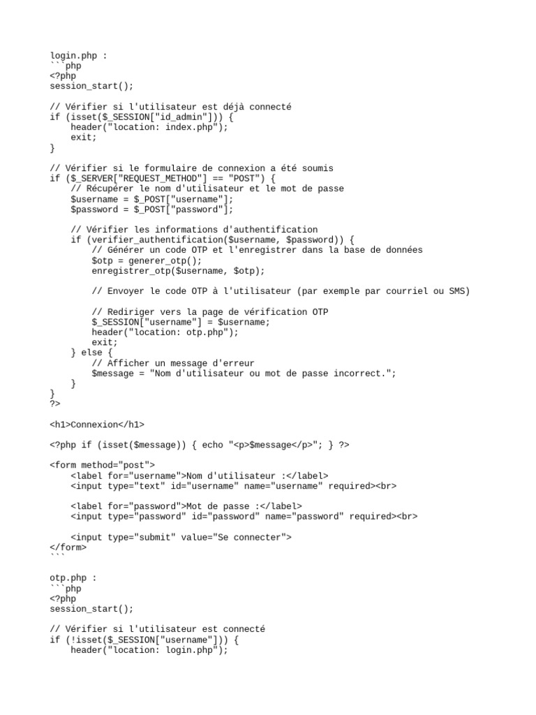 Connexion et vérification OTP en PHP | PDF | Gestion informatique ...