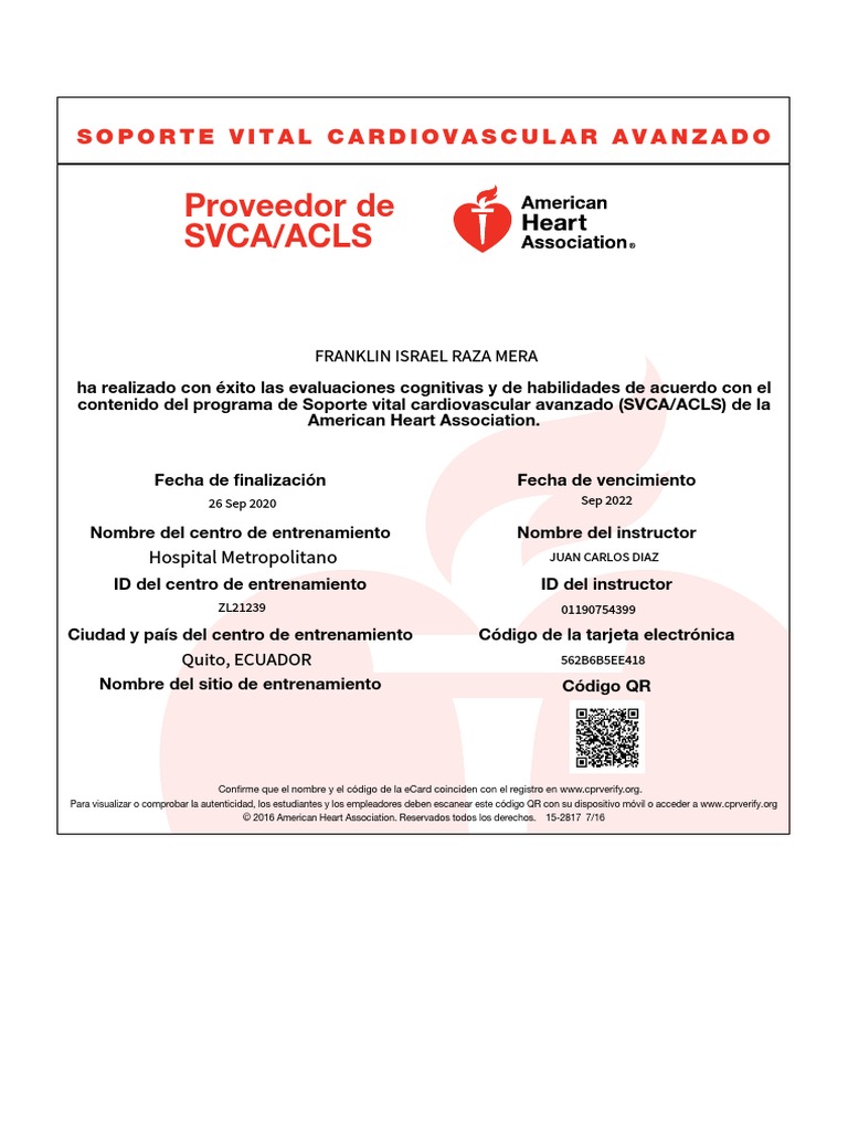 Certificado SVCA/ACLS 2020 | PDF | Informática | Software