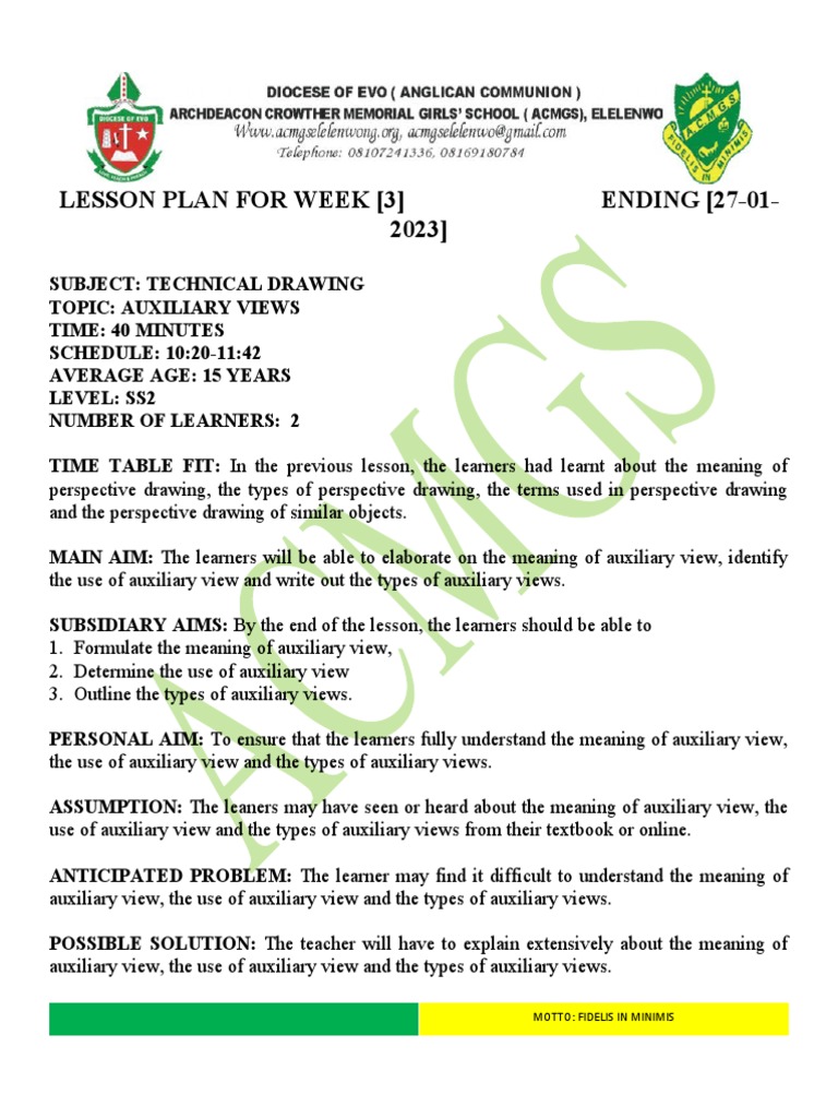 Ss2 Technical Drawing Lesson Plan Week 3 | PDF | Perspective (Graphical ...