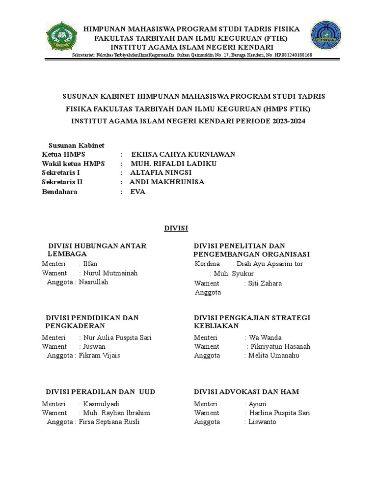 SK Pengurus HMPS 2023-2024 | PDF