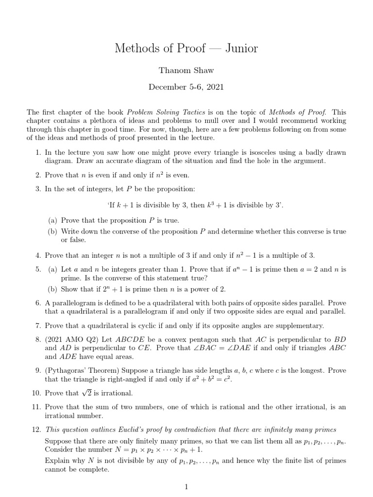 Methods Of Proof J Shaw Dec21 Pdf Prime Number Mathematical Proof
