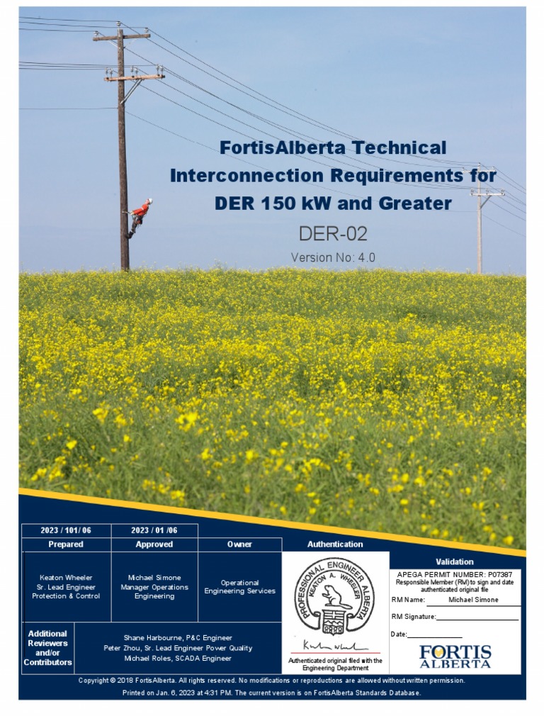 Der 02 - Fortisalberta Technical Interconnection Requirements - Der 150kw and Greater | PDF ...