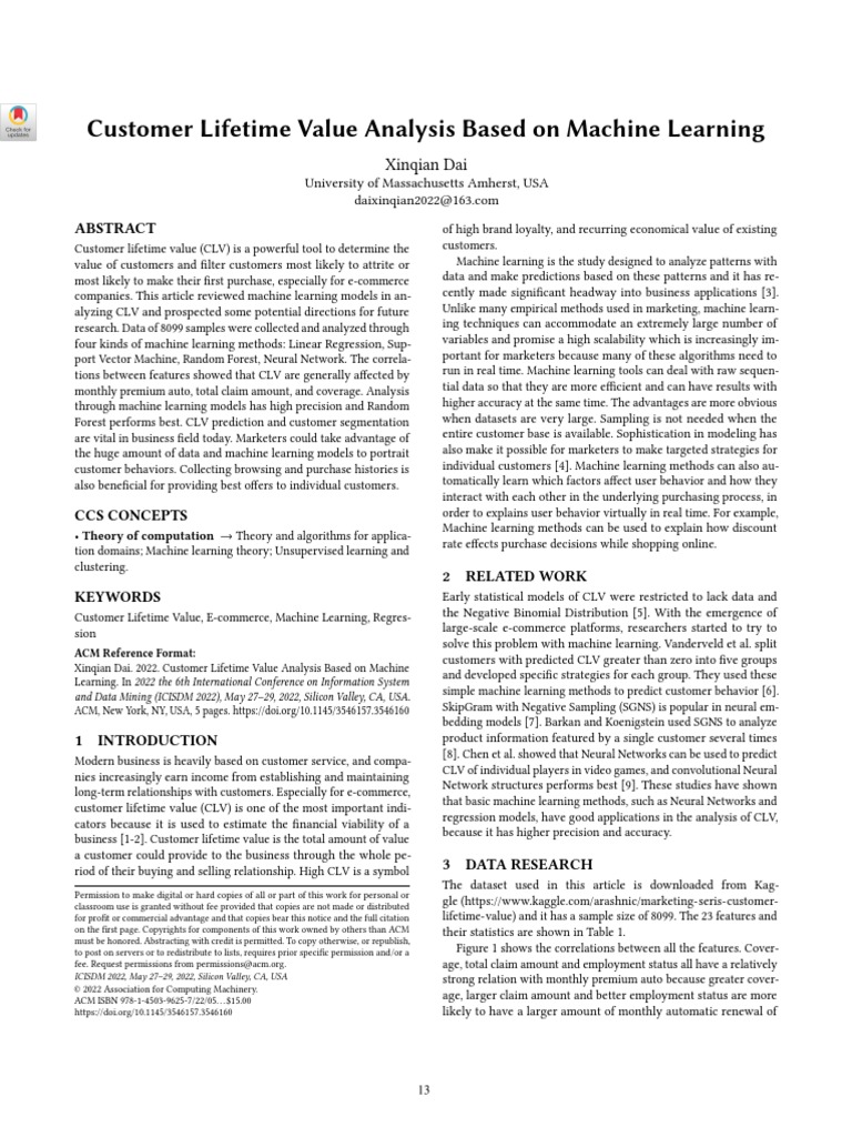 Customer Lifetime Value Analysis Based On Machine Learning: Xinqian Dai | PDF | Machine Learning ...