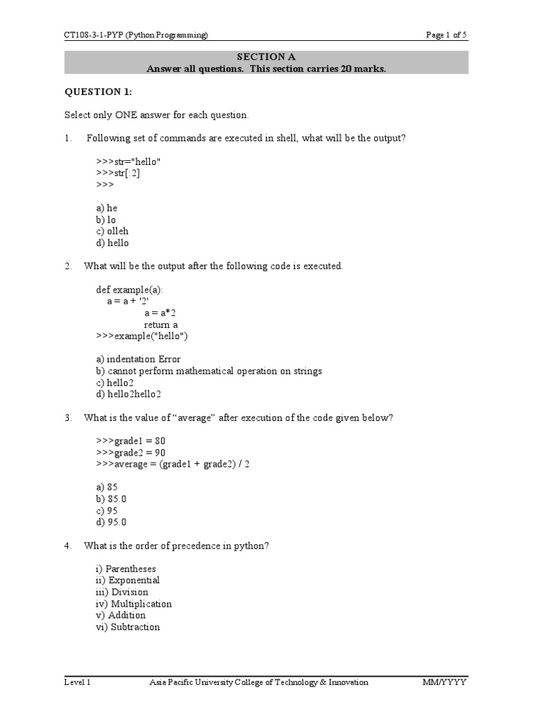 Exam Paper PYP VD1 | PDF