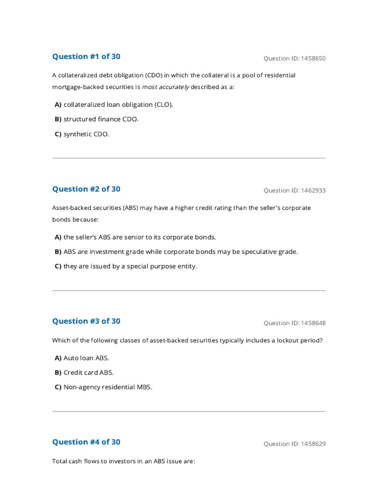 Asset-Backed Securities Exam Questions | PDF