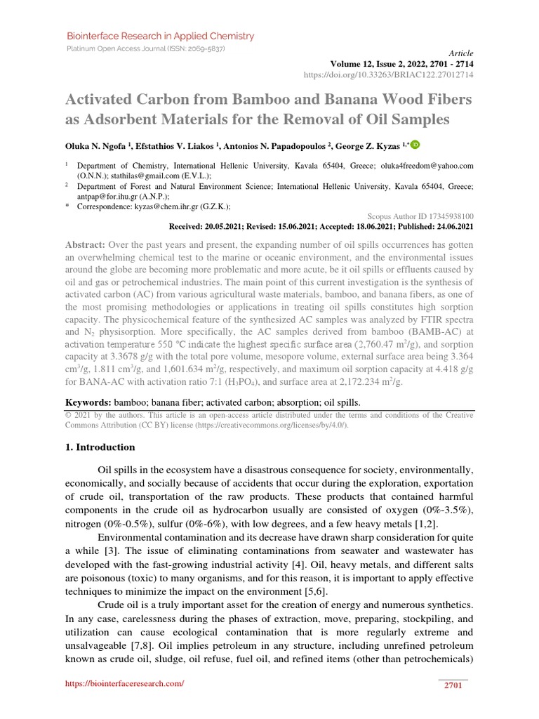 Activated Carbon From Bamboo and Banana Wood Fibers As Adsorbent Materials For The Removal of ...