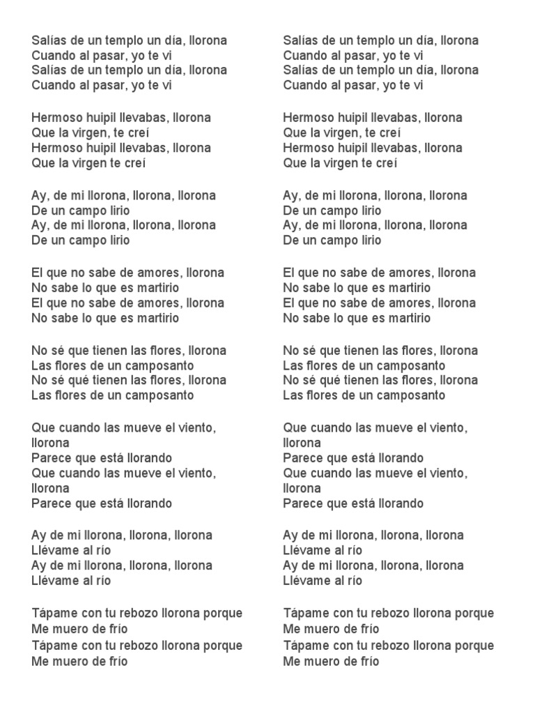 Canción Llorona Letra Pdf