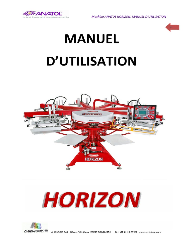 Manuel d'utilisation Machine ANATOL HORIZON | PDF | Puissance (physique ...