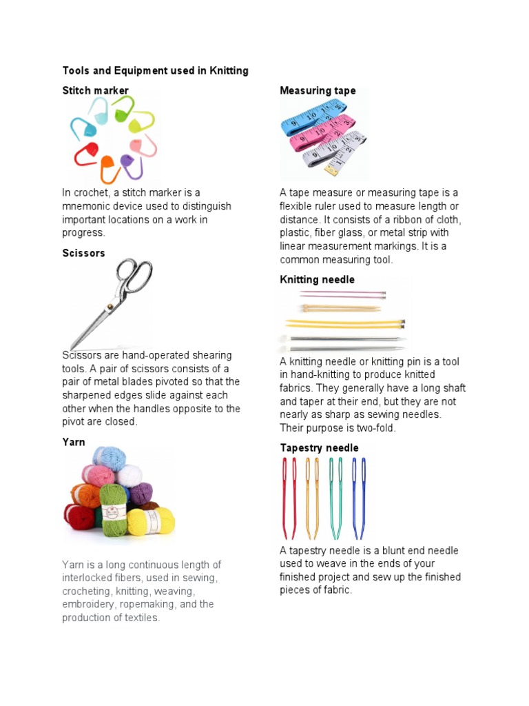 Tools and Equipment Used in Knitting | PDF