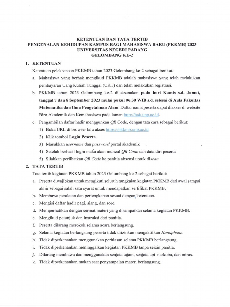 Ketentuan Dan Tata Tertib PKKMB Gelombang Ke-2 | PDF