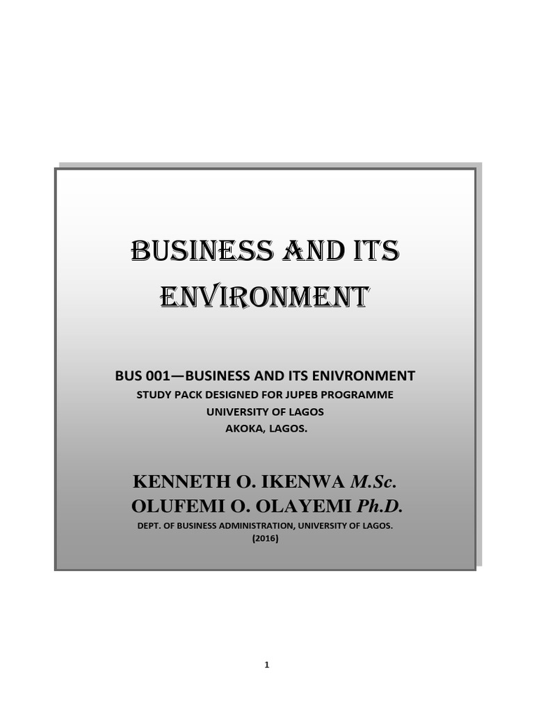Business and Its Environment - New Bus 001 Jupeb Study Modules-Sept. Revised | Download Free PDF ...