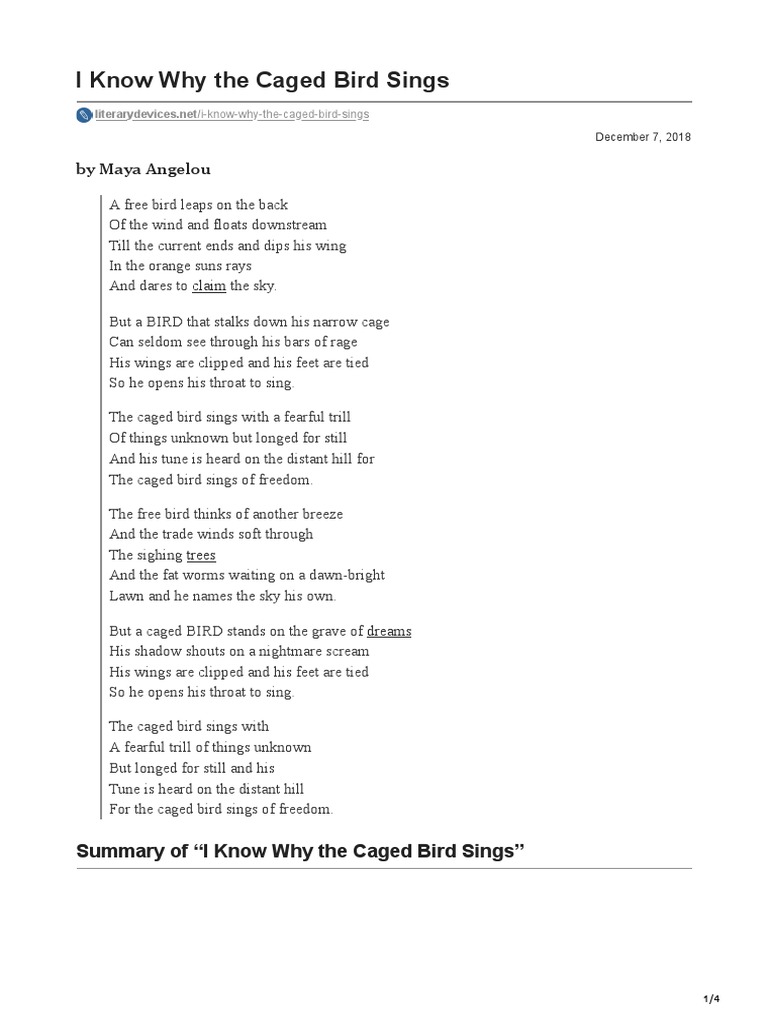 Caged Bird Pdf Poetry Poetic Devices