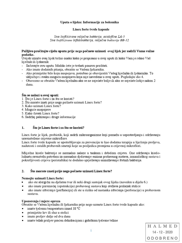 Uputa-o-lijeku-Linex-forte-tvrde-kapsule | PDF