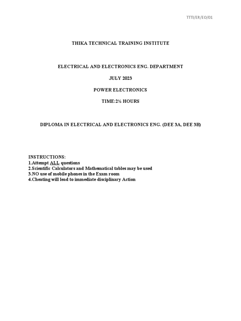 Power Electronics Exam Guide 2023 | PDF | Teaching Methods & Materials