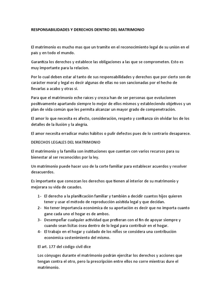 Responsabilidades y Derechos Dentro Del Matrimonio | PDF | Matrimonio ...