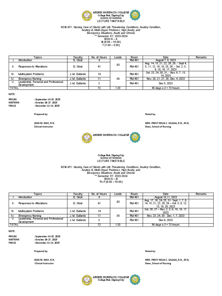 411 LEC Timetable | PDF