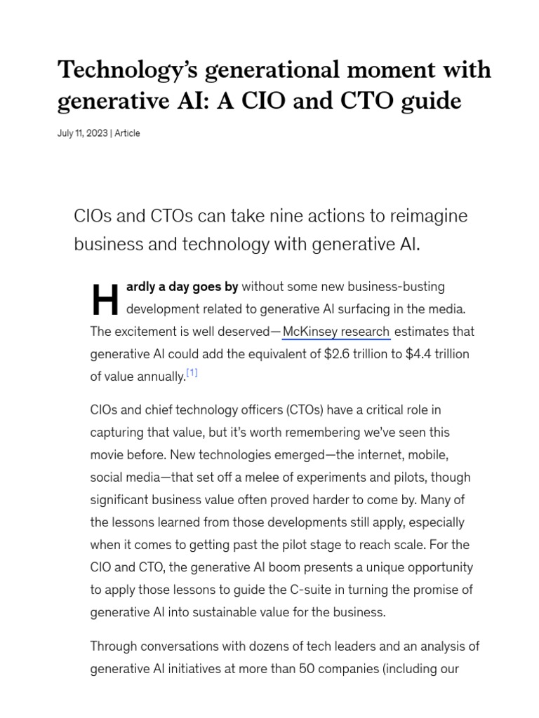 McKinsey Technology’s Generational Moment With Generative AI a CIO and ...
