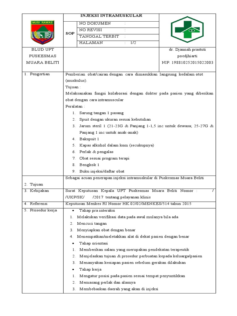 SOP INJEKSI INTRAMUSKULAR | PDF