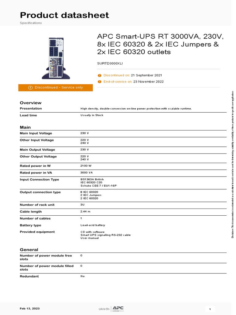 Smart Ups On Line Surtd3000xli | PDF | Electric Power | Manufactured Goods