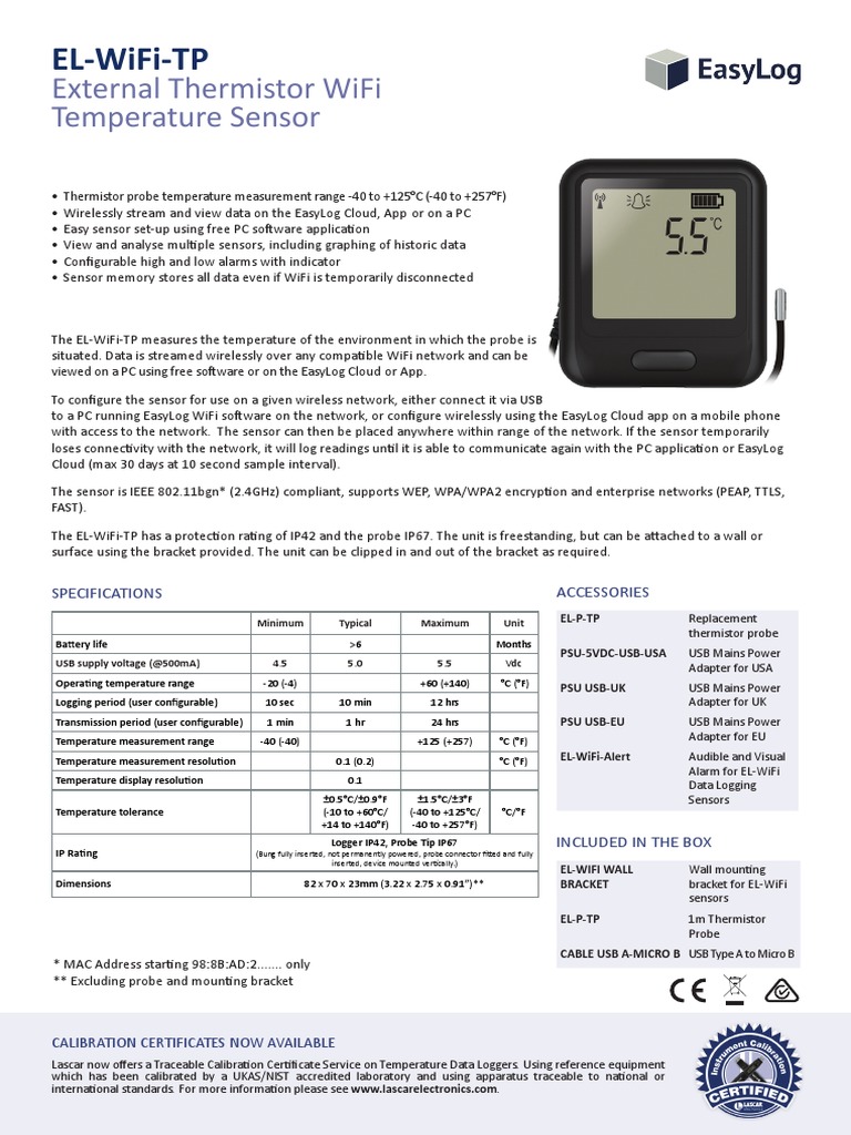 Easylog Data Logger El Wifi TP - Iss6 - 03 19 | PDF | Wi Fi | Usb