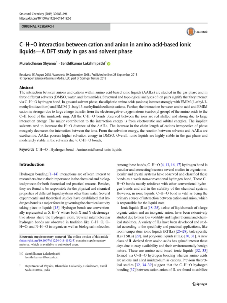 C-H O Interaction Between Cation and Anion in Amino Acid-Based Ionic ...